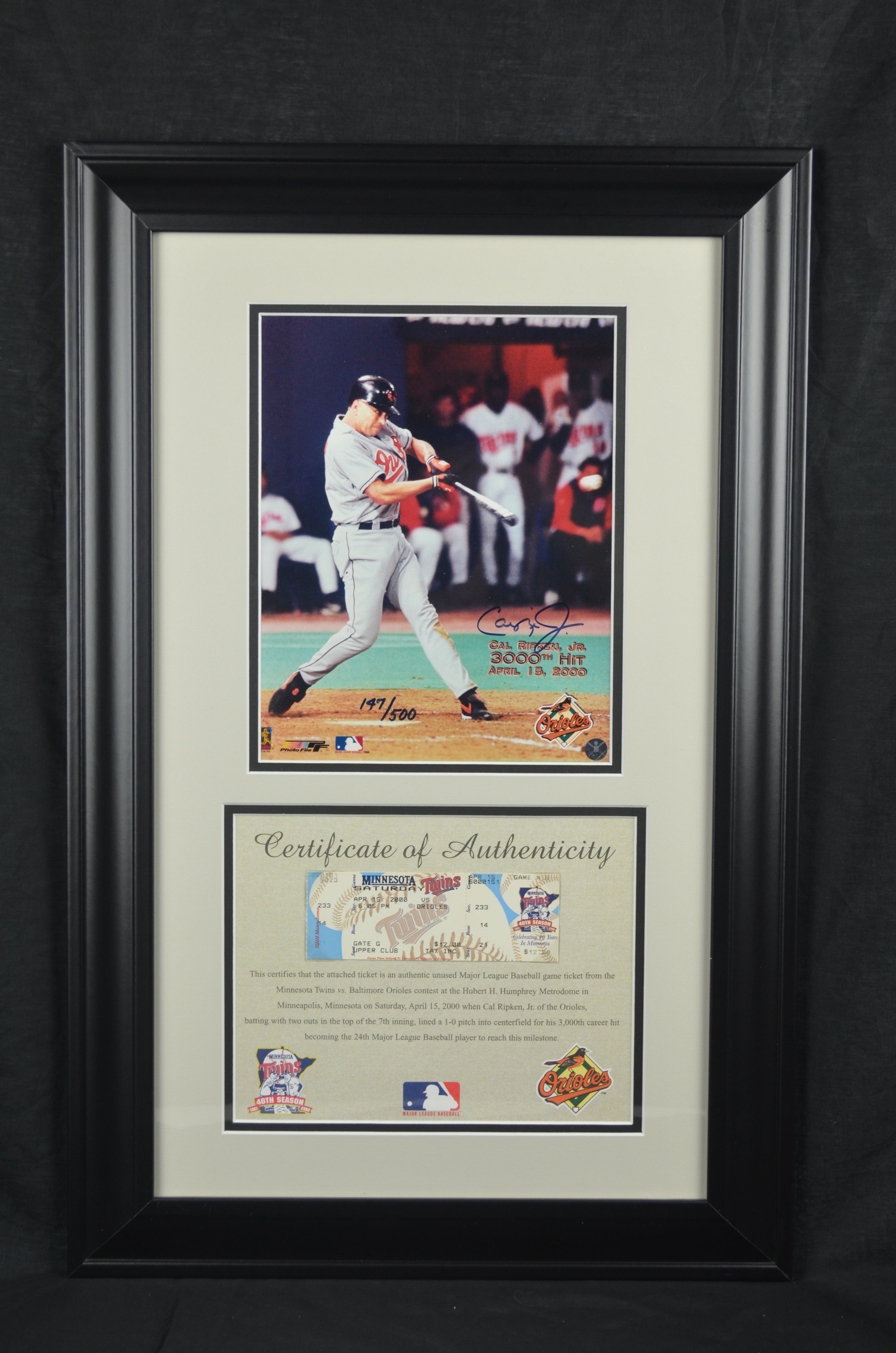 Lot Detail - Cal Ripken Jr Autographed 3,000 Hit Club Photo & Ticket ... Lot Detail - Cal Ripken Jr Autographed 3,000 Hit Club Photo & Ticket ...